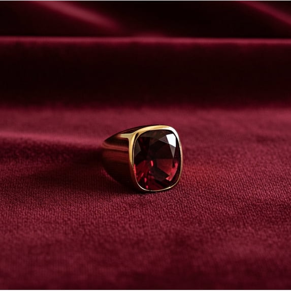 Natural Red Garnet Ring - Solid Pure Copper Jewelry, Garnet Signet Ring ...