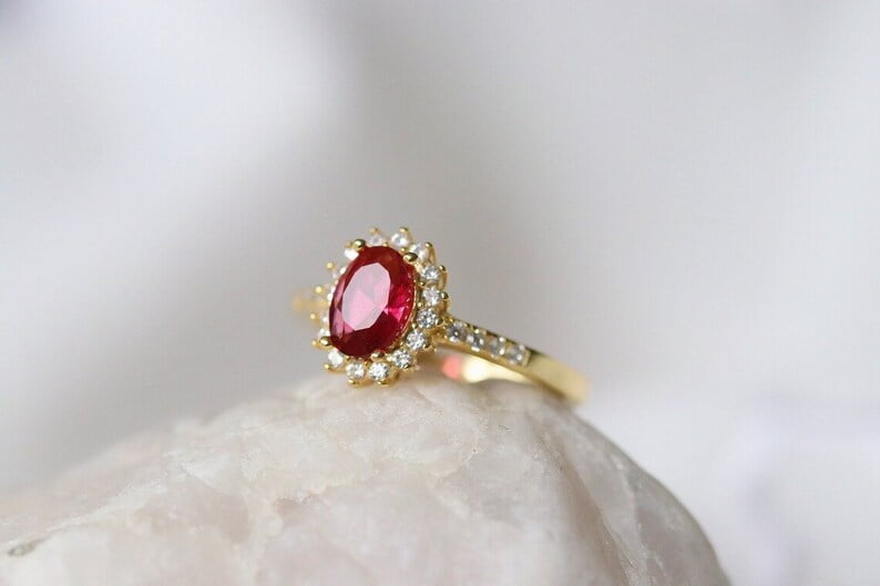 Natural Red Ruby Ring 14k Yellow Gold Ring Engagement Ring Ruby Ring ...