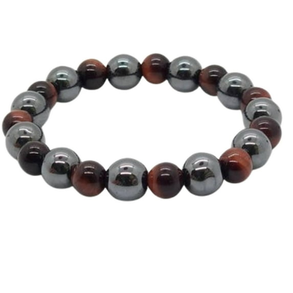 Natural Red Tigers Eye & Hematite 8-10mm Round Shape Smooth Cut Beads ...