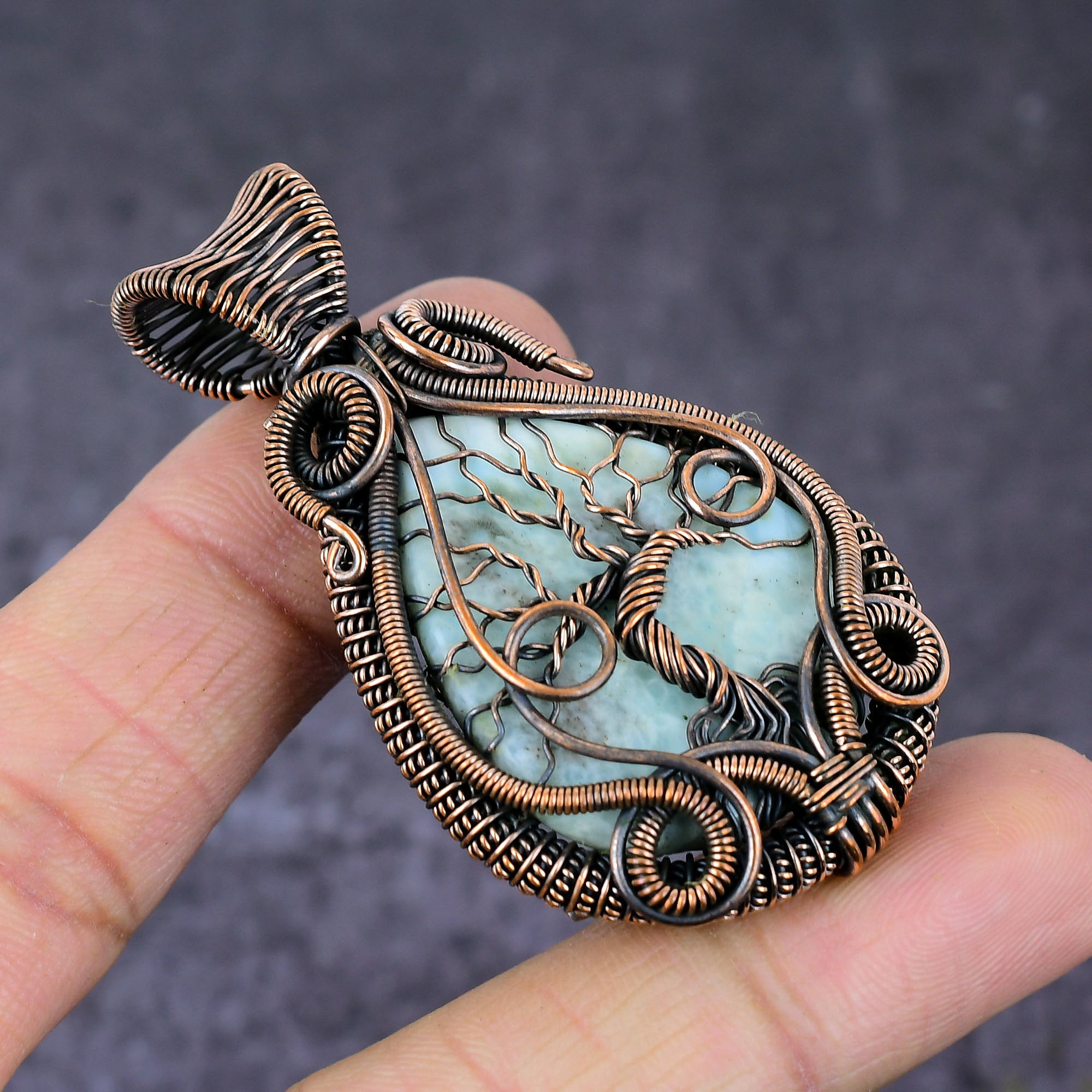 Natural Republic Larimar Copper Wire Wrap Tree Of Life Pendant 2.44 ...