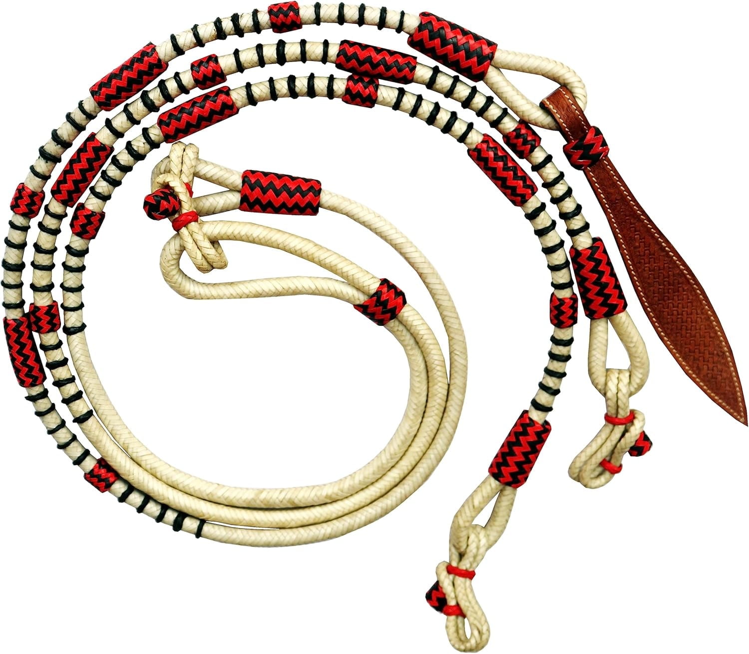 Natural Rope with Red and Black Knots Raw Hide Leather Horse Tack Hand ...