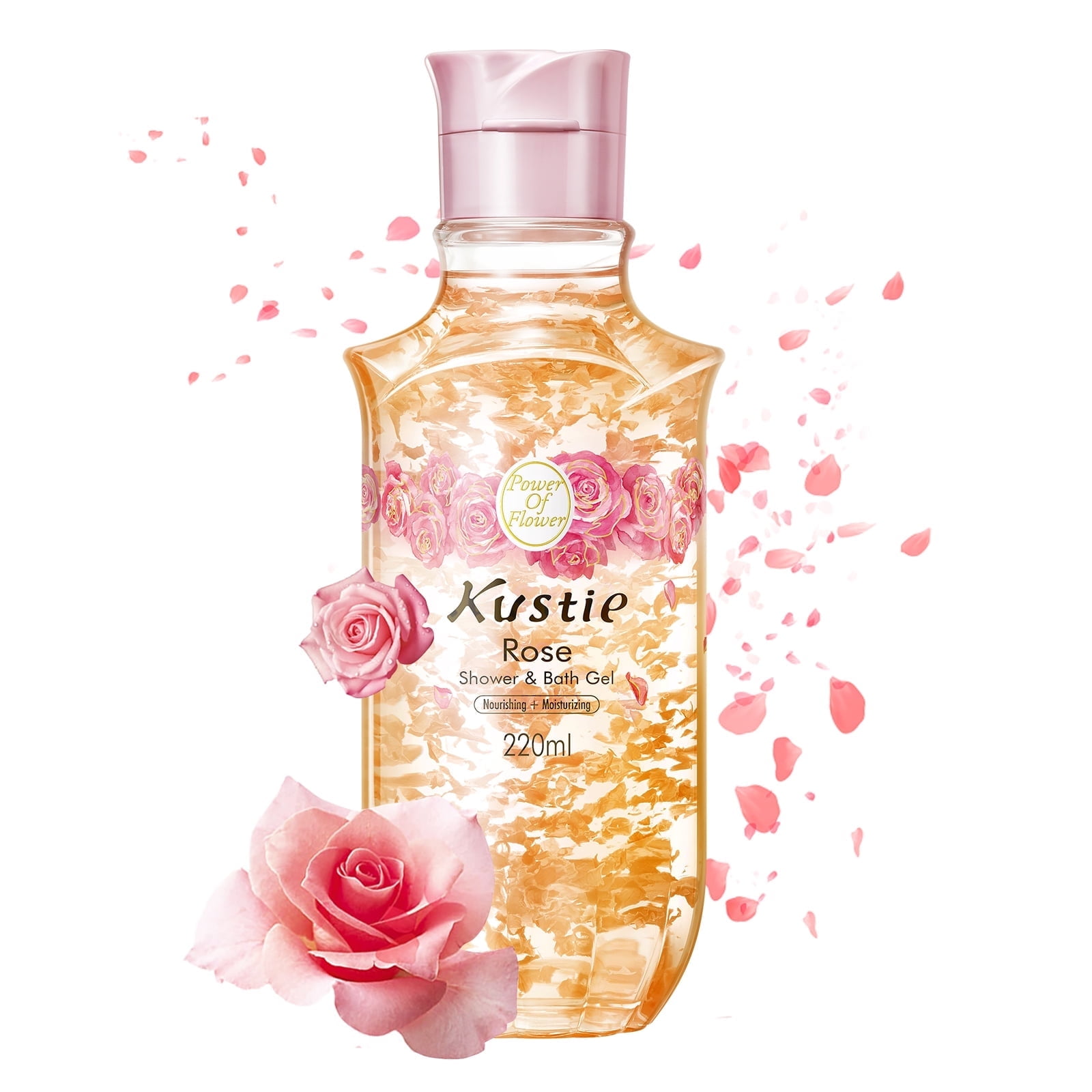 Kustie Natural Rose Petal Shower Gel with Pump, Moisturising Shower Gel ...