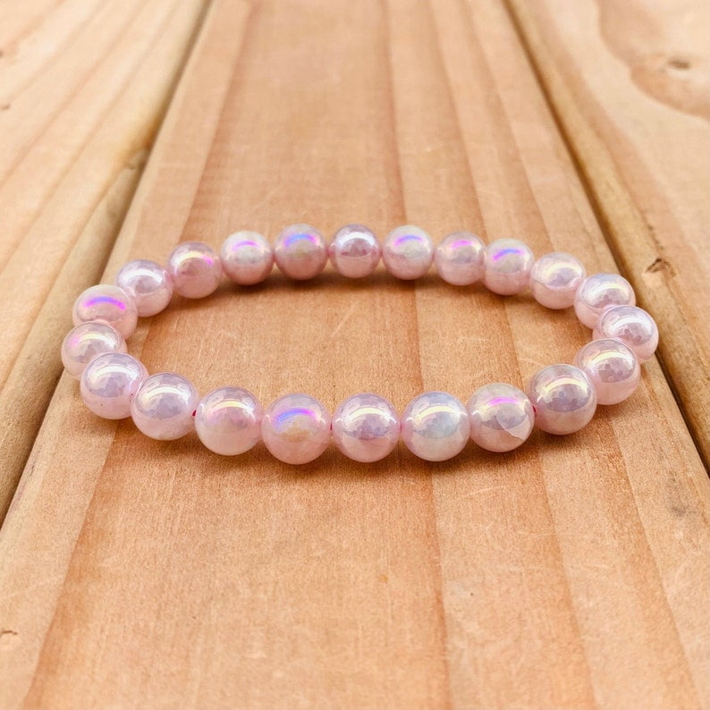 Natural Rose Quartz 8mm Round Shape Smooth Cut Beads Stretchable ...