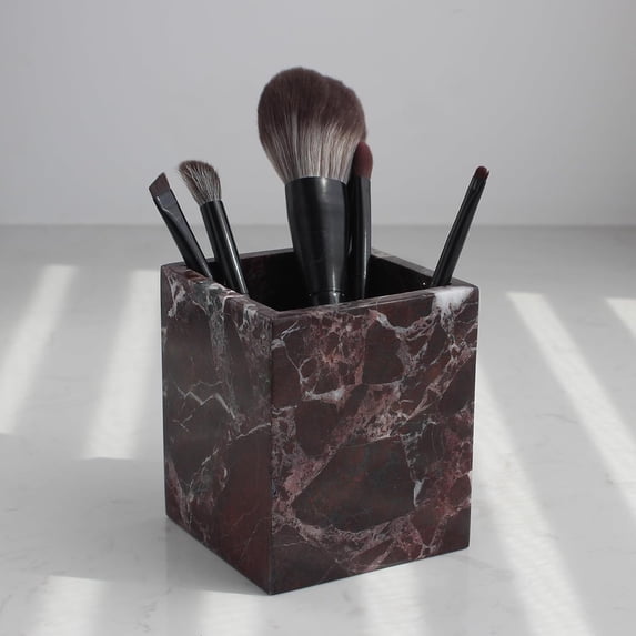 Natural Rosso Levanto Marble Square Storage Container for Toothbrush ...