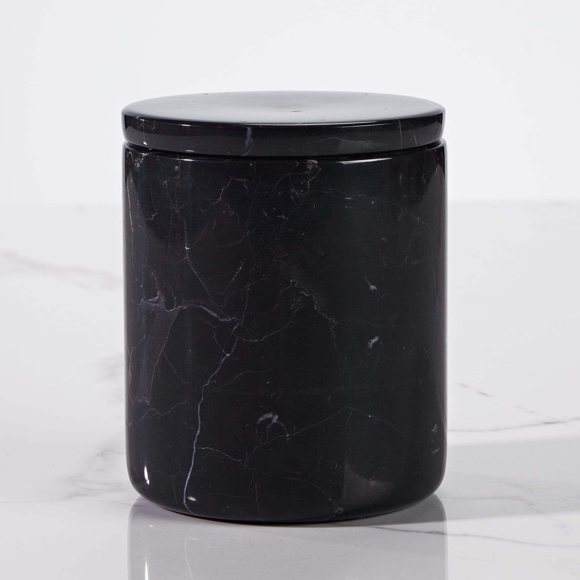 Natural Round Black Marble Canister 5.85 inch L × 5.85 inch D × 6.43 ...