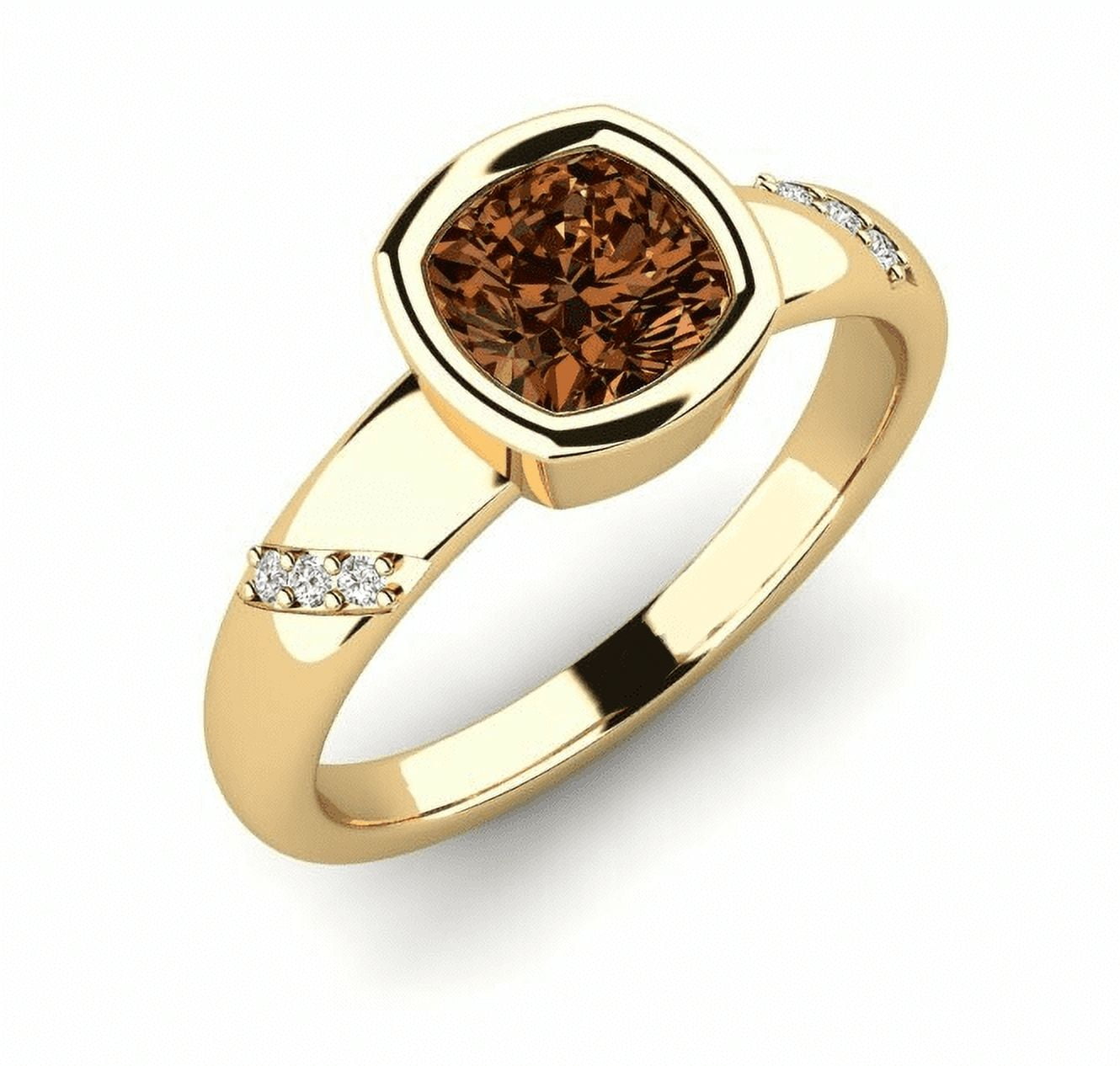 Natural Round Cut brown Diamond Ring in 14k Yellow Gold Finish ...