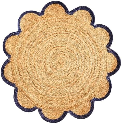 Natural Round Jute Jute Area Rug, Floor Scalloped Edge Rug Braided Boho ...