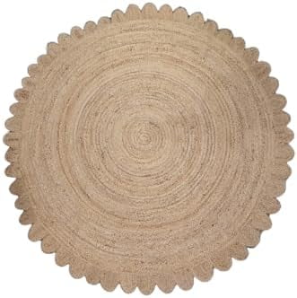 Natural Round Jute Jute Area Rug, Floor Scalloped Edge Rug Braided Boho ...