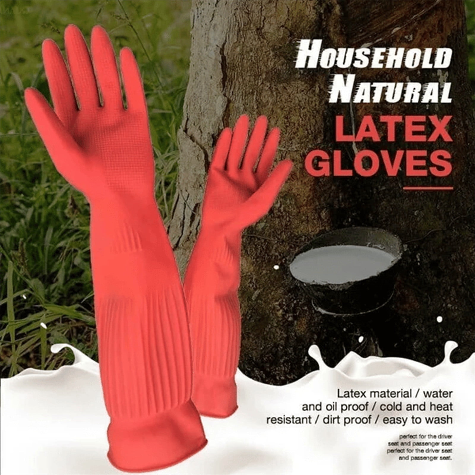 Natural Rubber Cleaning Gloves, 55cm Long Latex Dishwashing Gloves with ...