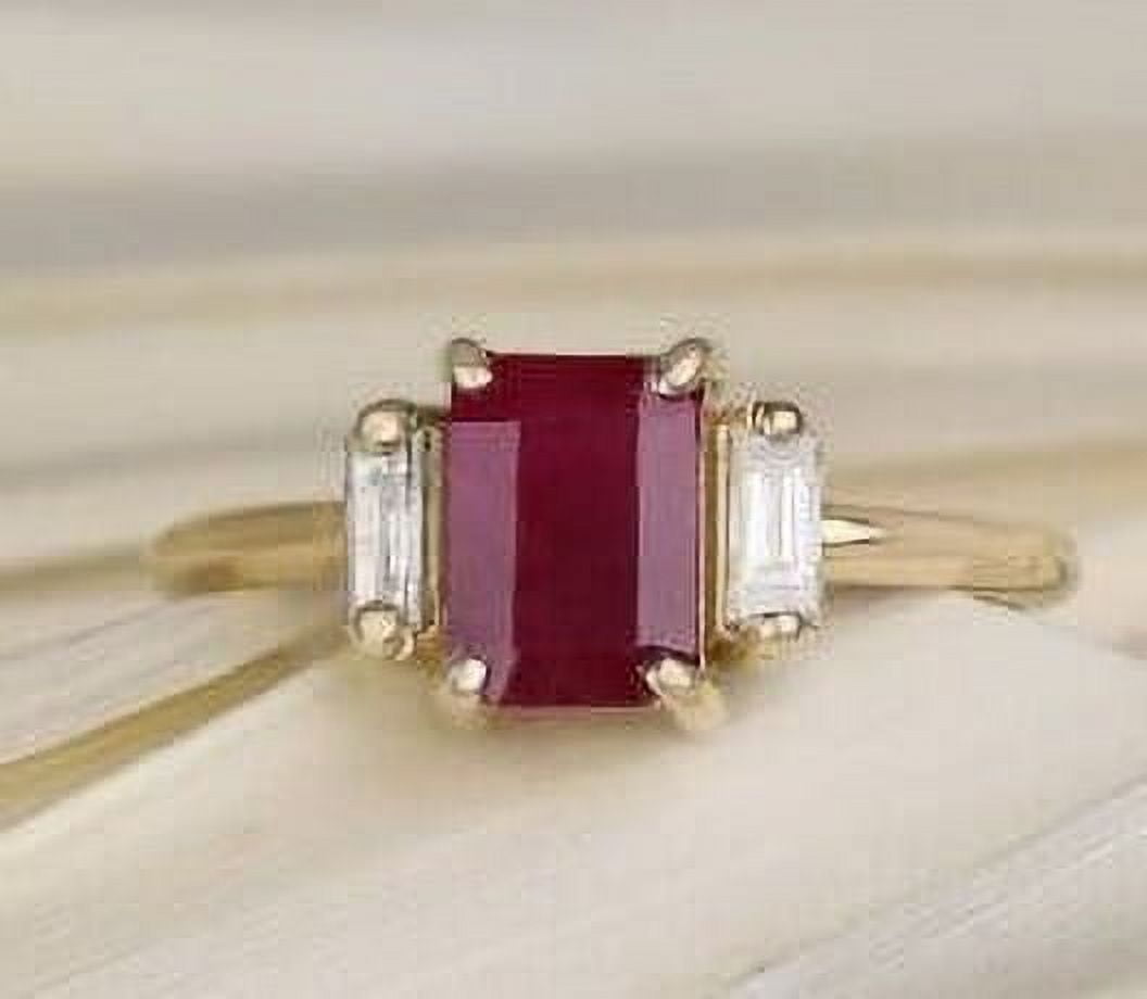Arena Gems Jewellery Emerald Cut Red Ruby Ring, 5.00 ct, 925 Sterling ...