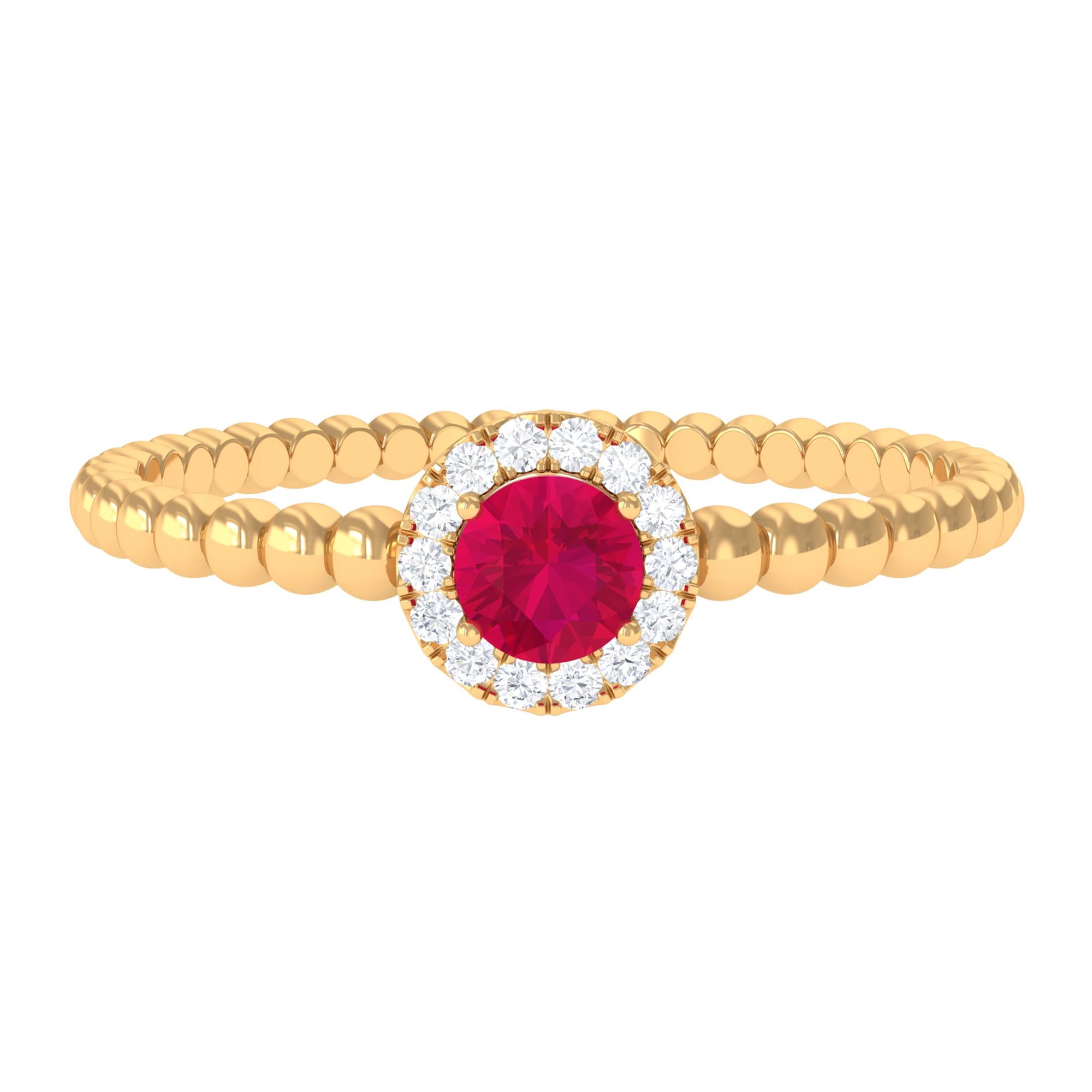 Natural Ruby Bubble Ring with Diamond Halo for Women (AAA Quality, 0.50 ...