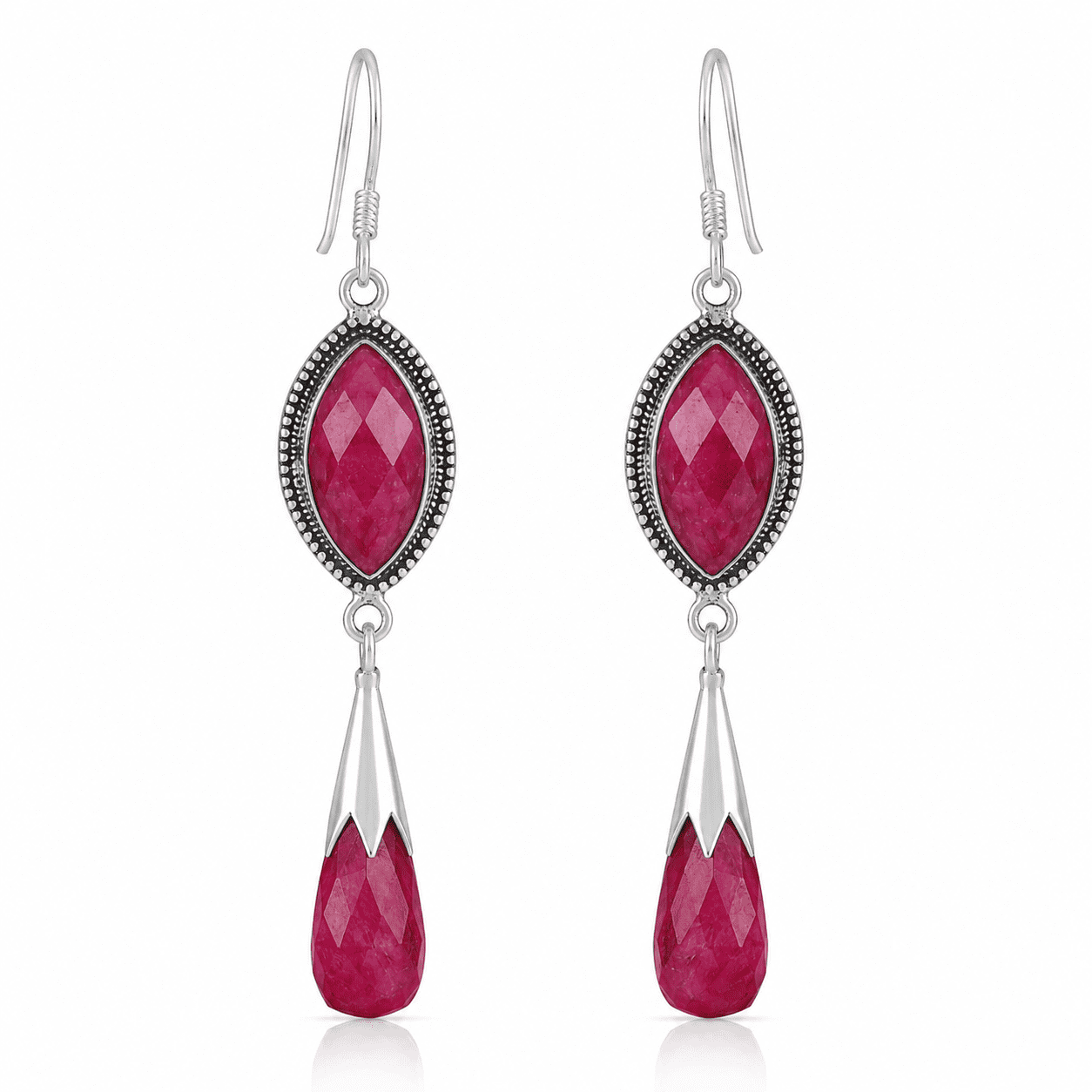 Natural Ruby Dangle Earrings in 925 Sterling Silver – Handmade Marquise ...