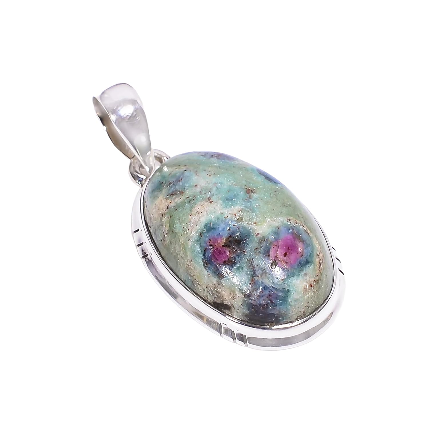 Natural Ruby Fuchsite Gemstone 925 Sterling Silver Pendant for Men and ...