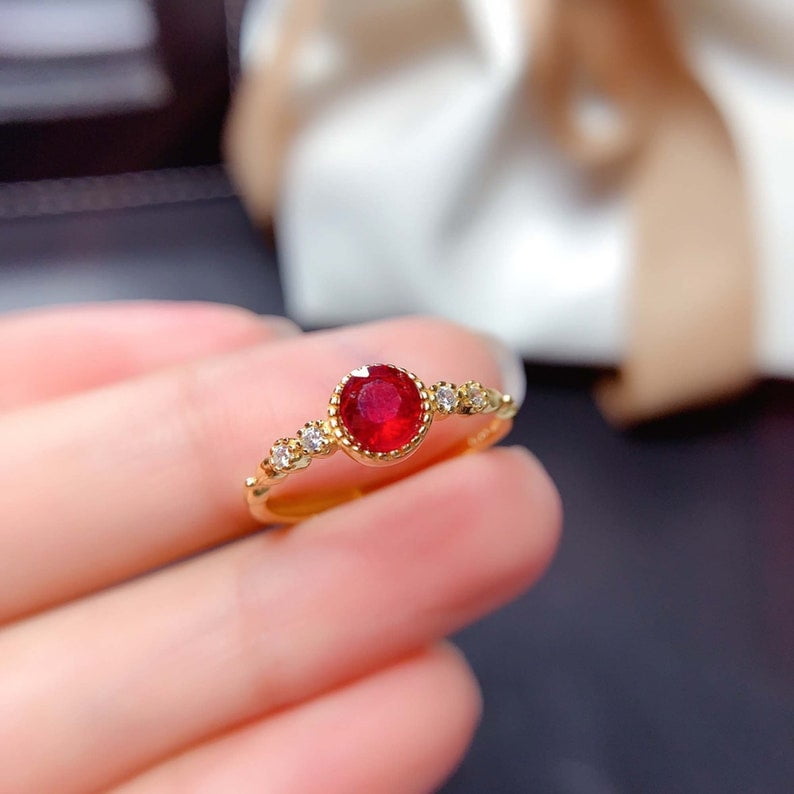 Natural Ruby Genuine Red Gemstone 14K Gold Ring, Ruby Engagement Ring, July Birthstone, Stacking ...