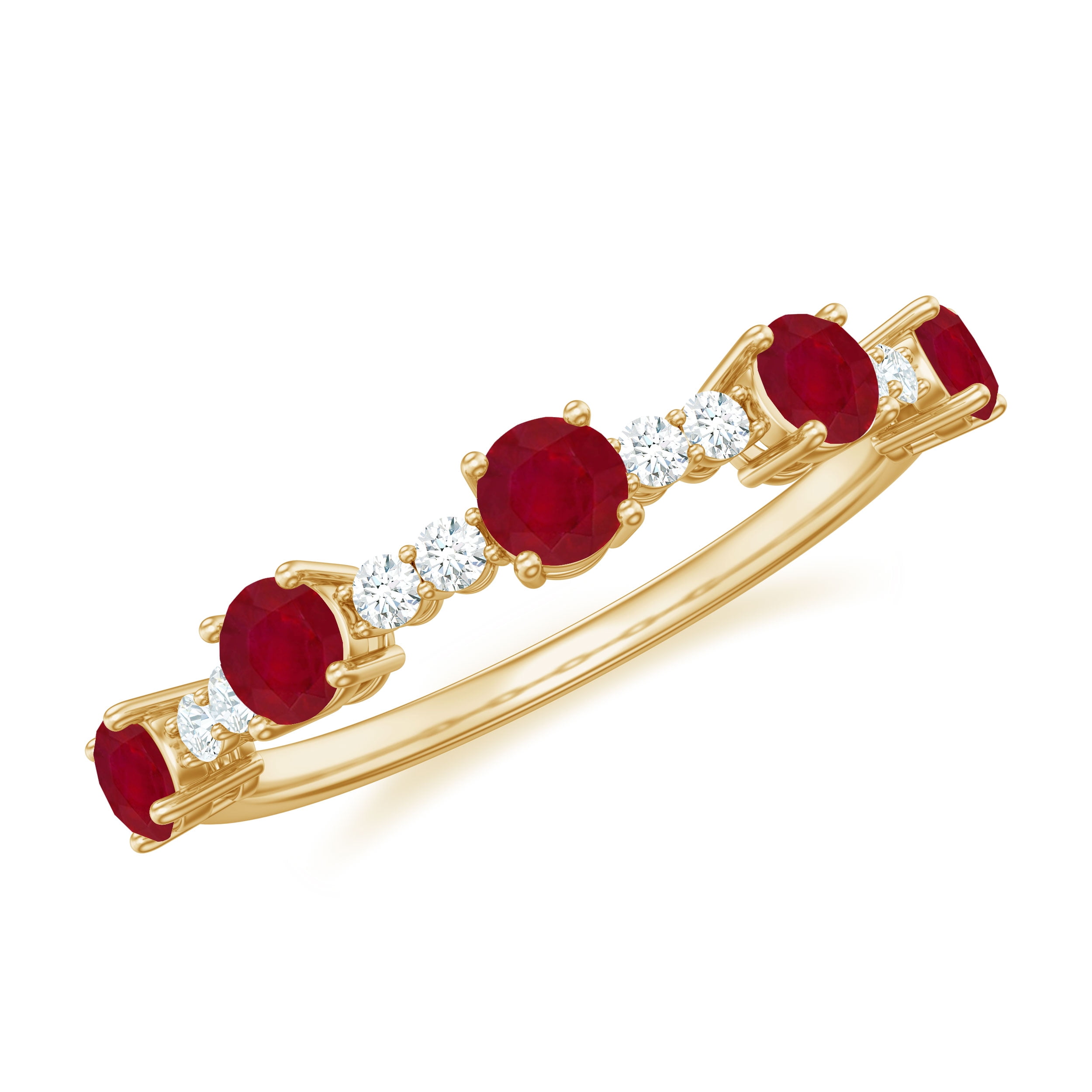 Natural Ruby Half Eternity Ring with Diamond for Women - 1 Carat, 10K ...