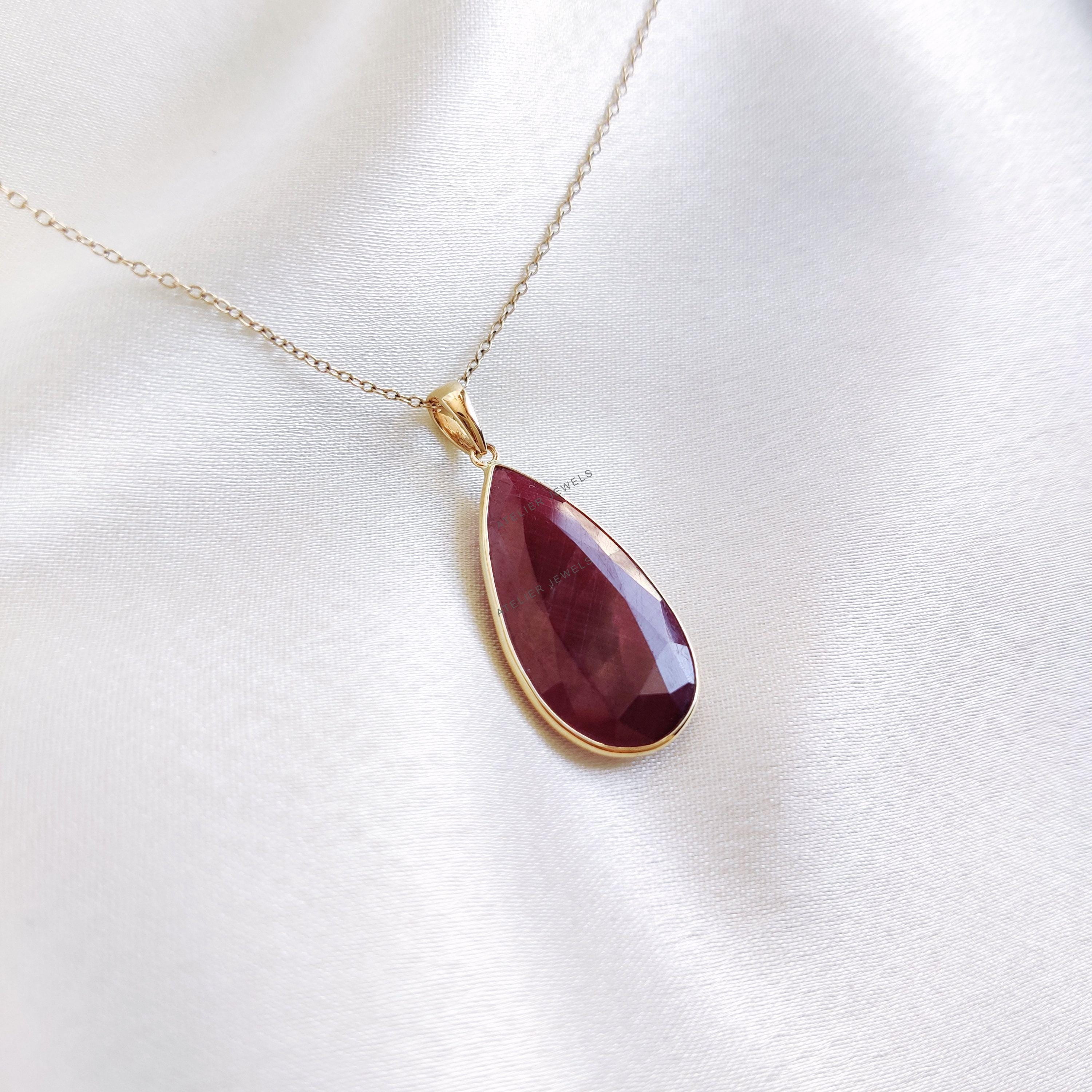 Natural Ruby Pendant, 14K Solid Yellow Gold Ruby Pendant, July ...