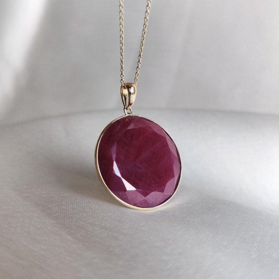 Natural Ruby Pendant, 14K Solid Yellow Gold Ruby Pendant, July ...