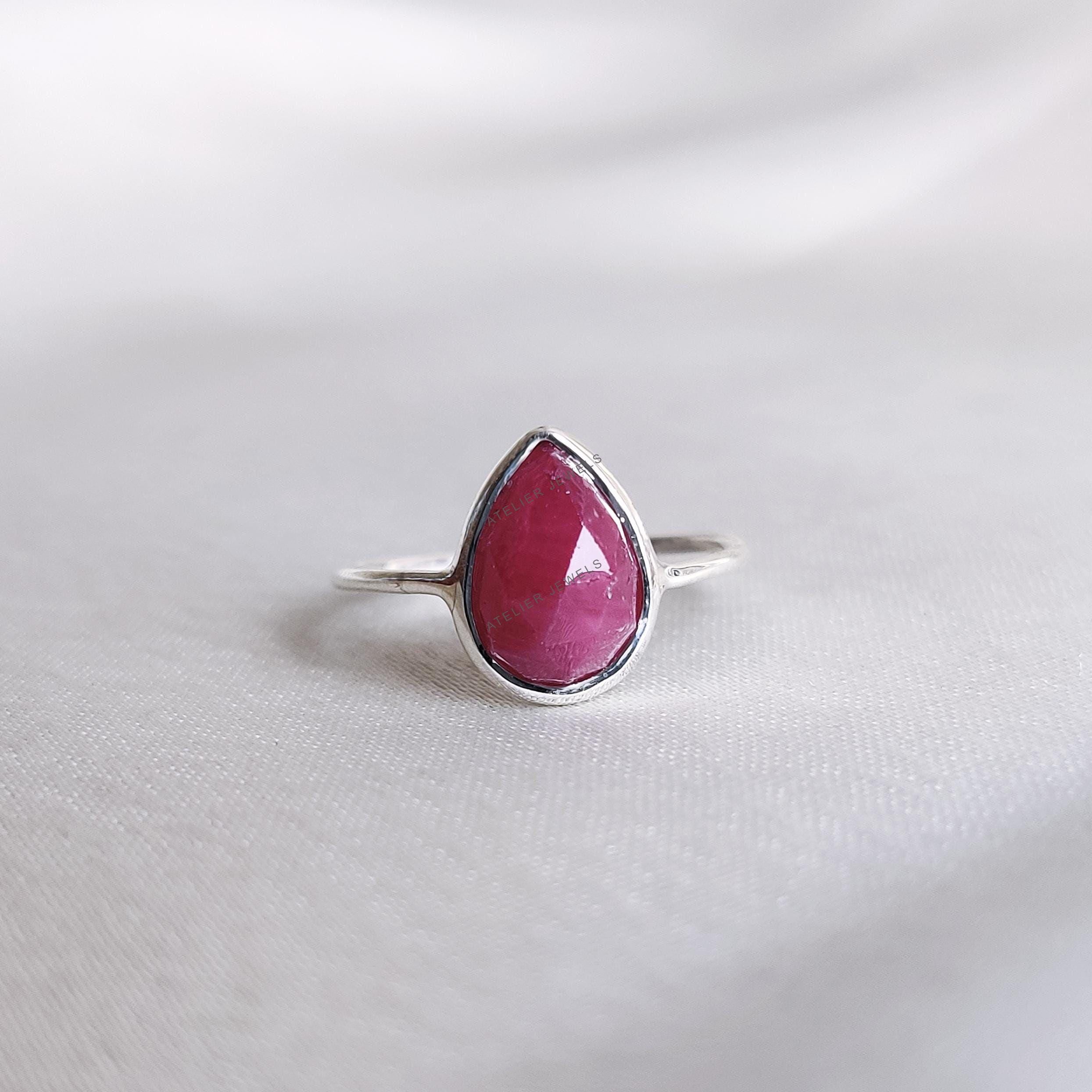 Natural Ruby Ring, 14K Solid White Gold Ruby Ring, July Birthstone Ring ...