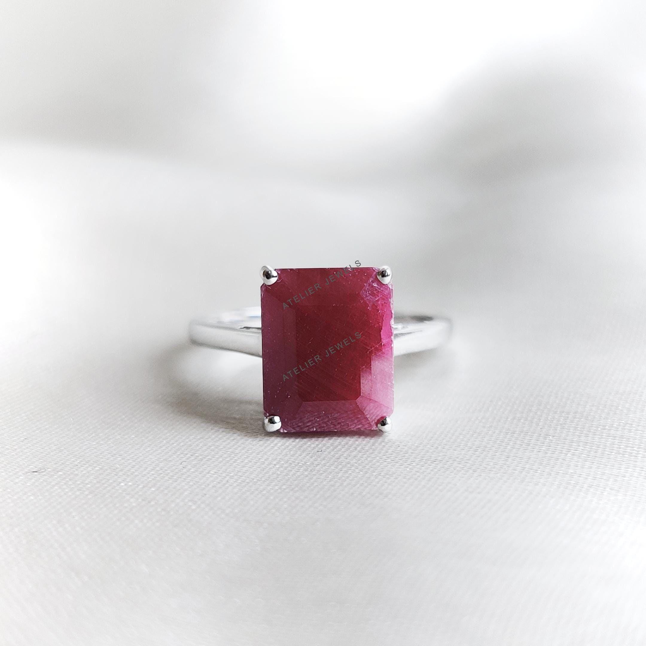 Natural Ruby Ring, 14K Solid White Gold Ruby Ring, July Birthstone Ring ...
