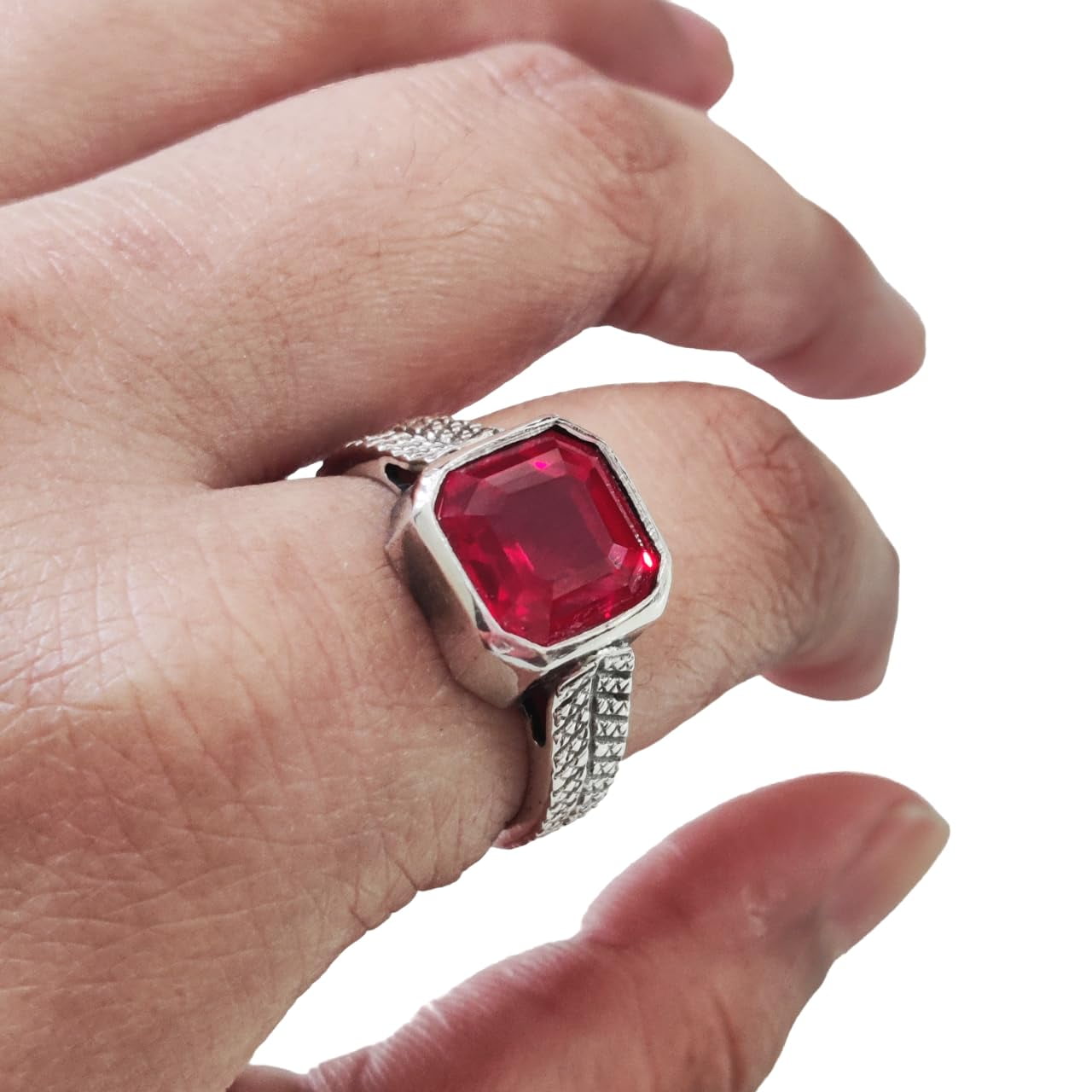 Natural Ruby Ring, Ruby Mens Heavy Ring, July Birthstone, Oxidized, 925 Sterling Silver, Signet ...