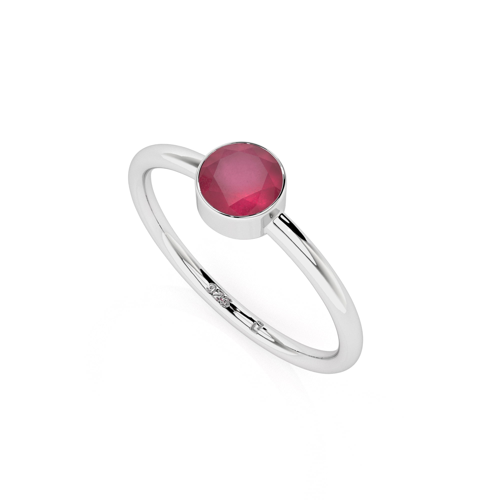Natural Ruby Round Shape Rings in Sterling Silver for Women, July ...