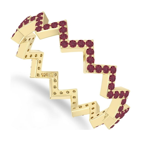 Natural Ruby Zig Zag Wedding Band Ring for Women in 18K Yellow Gold ...