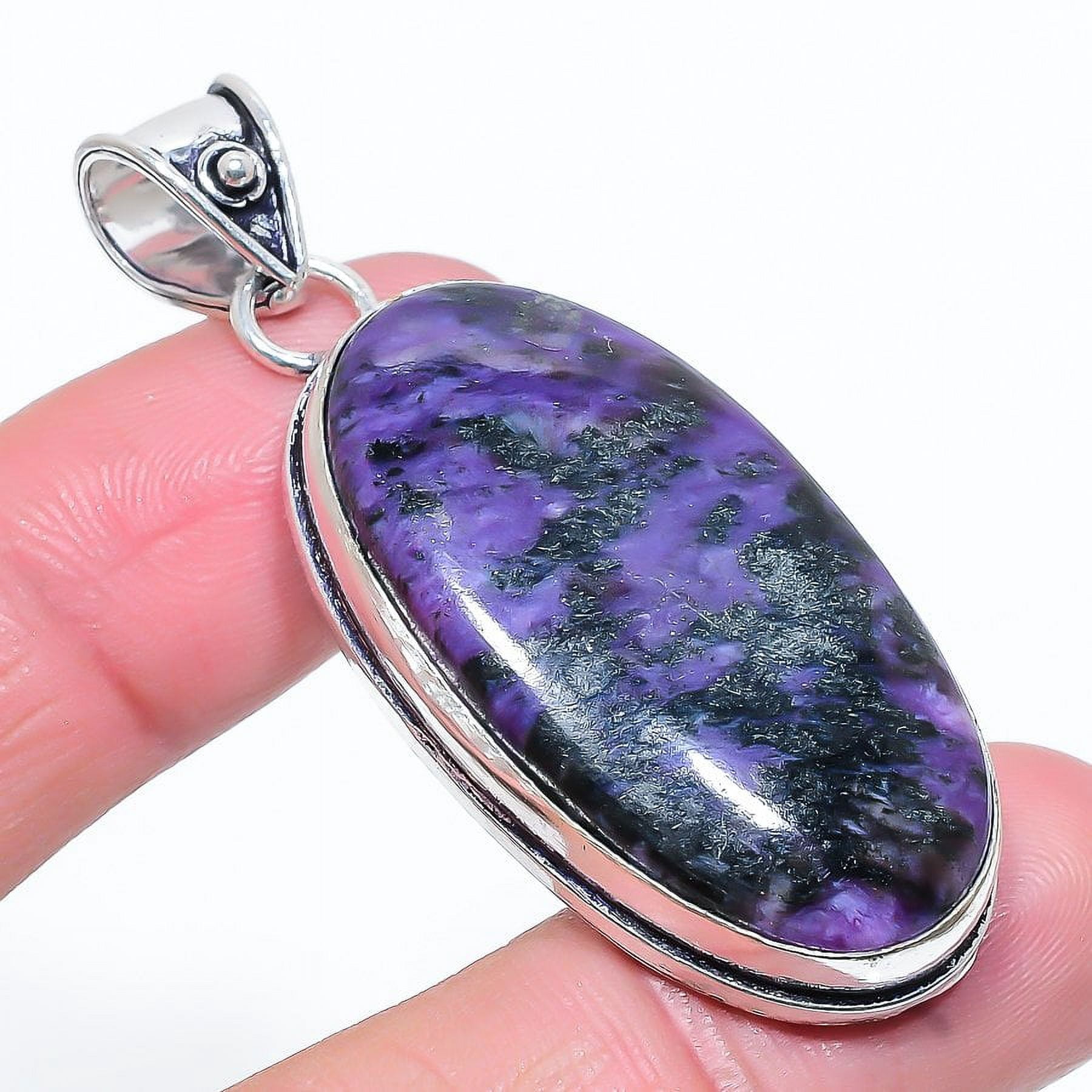 Natural Russian Charoite Gemstone 925 Sterling Silver Gift Pendant 2.36 ...