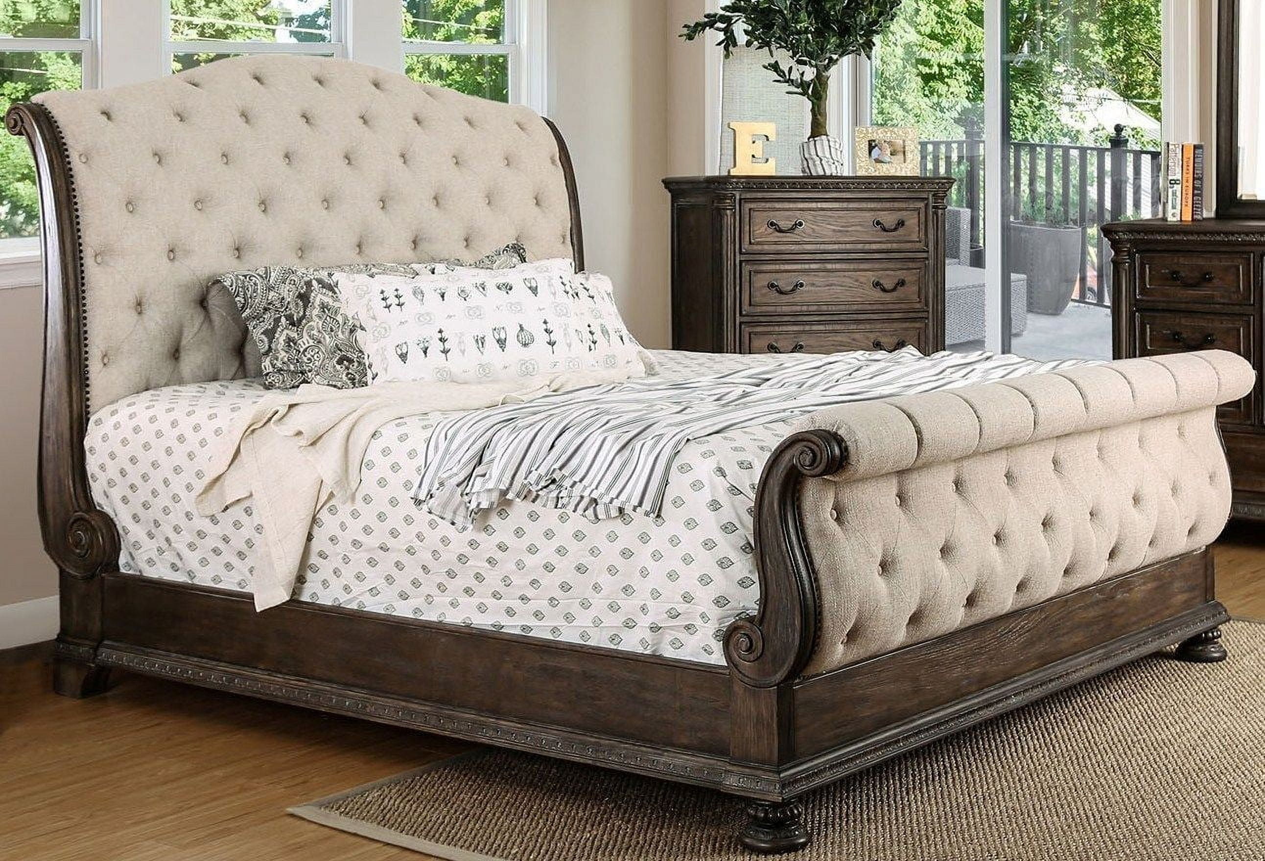 Natural Rustic Tone Finish Beige Tufted Queen Size Bed 1pc Bedframe ...