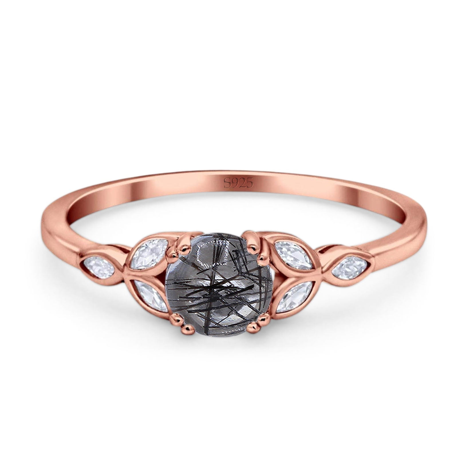 Natural Rutilated Quartz Rose Tone Silver Size-7 Art Deco Round Floral ...