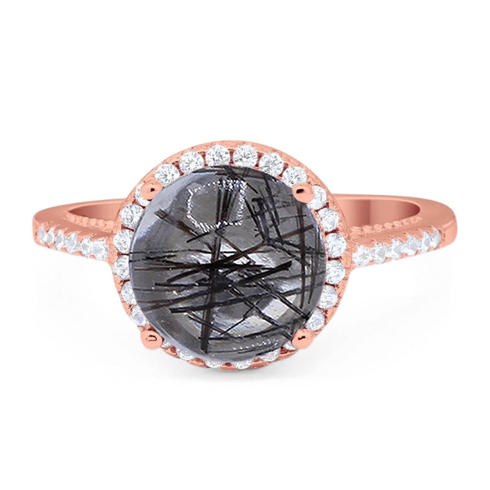 Natural Rutilated Quartz Rose Tone Silver Size-7 Art Deco Round Vintage ...