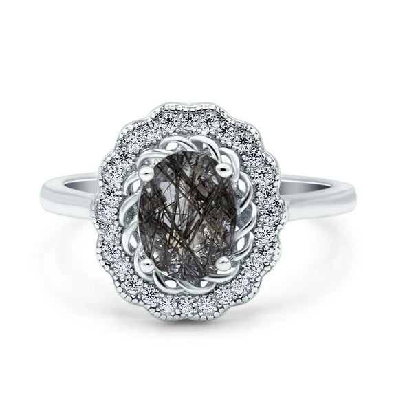 Natural Rutilated Quartz Size-7 Art Deco Oval Floral Vintage Style ...