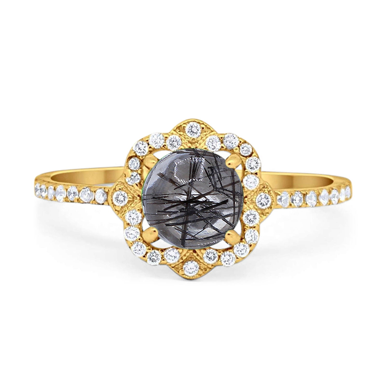 Natural Rutilated Quartz Yellow Tone Silver Size-6 Art Deco Round ...