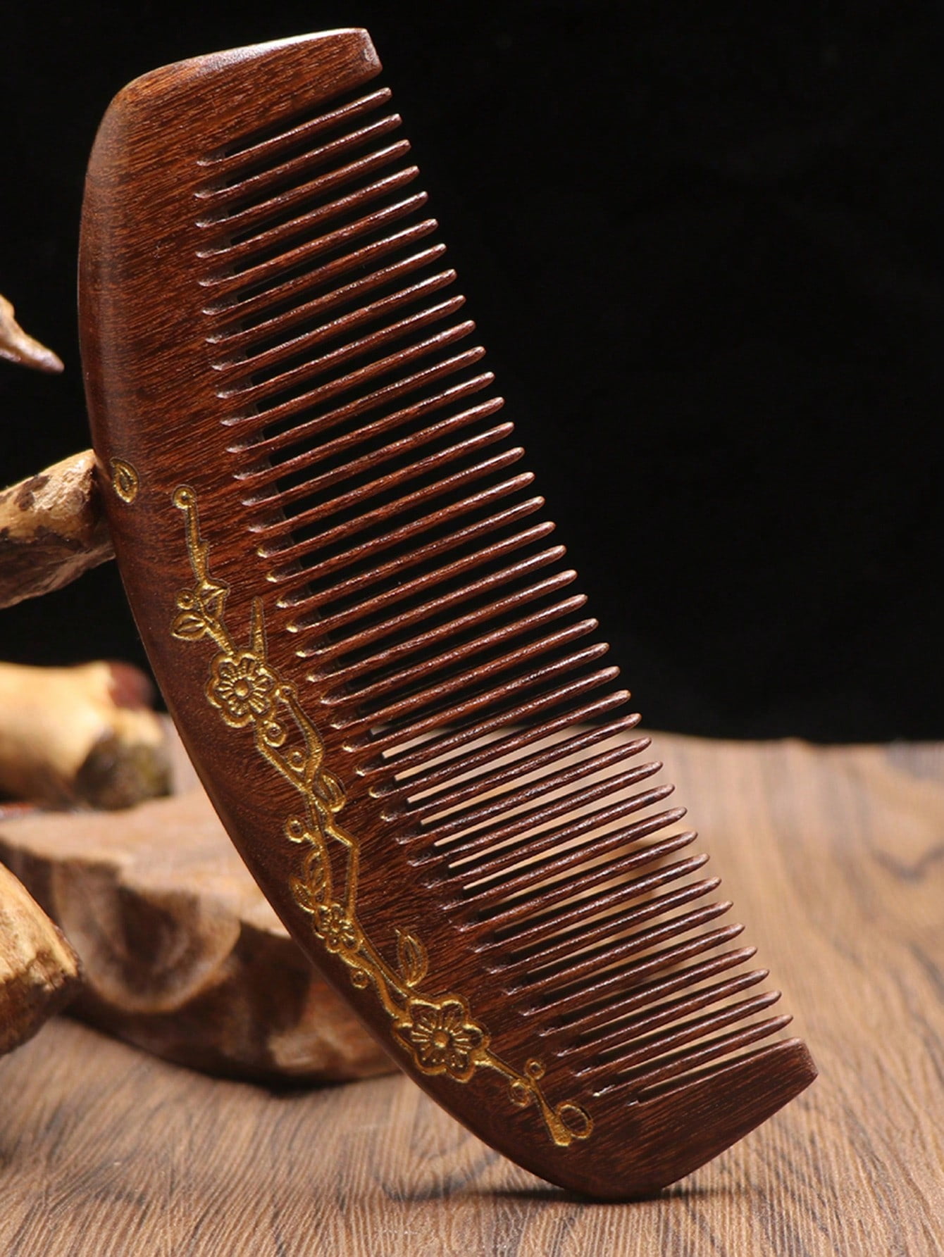Natural Sandalwood Combs Solid Wood Carving Comb Anti-Static Beard Comb ...