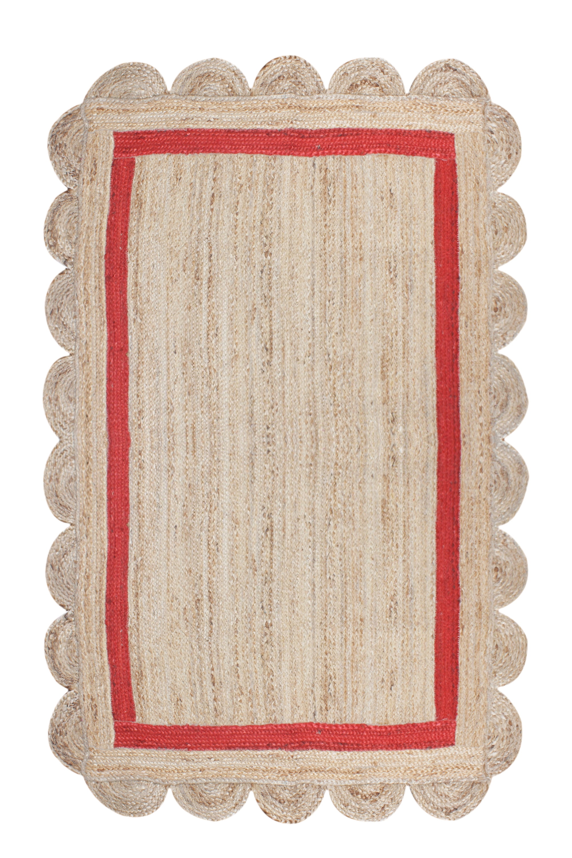 Natural Scalloped Jute Rug Handmade Red Scalloped Living Room Carpets ...