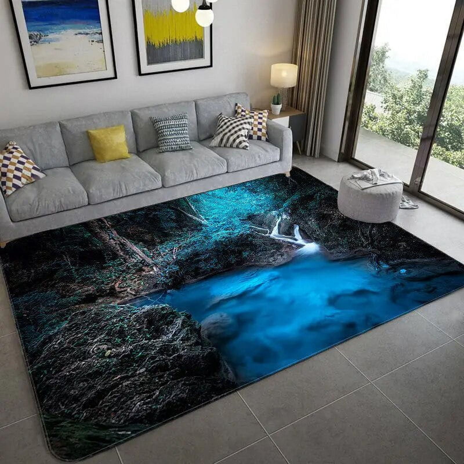 Natural Scenery 3D Carpet for Living Room Green Forest Waterfall ...