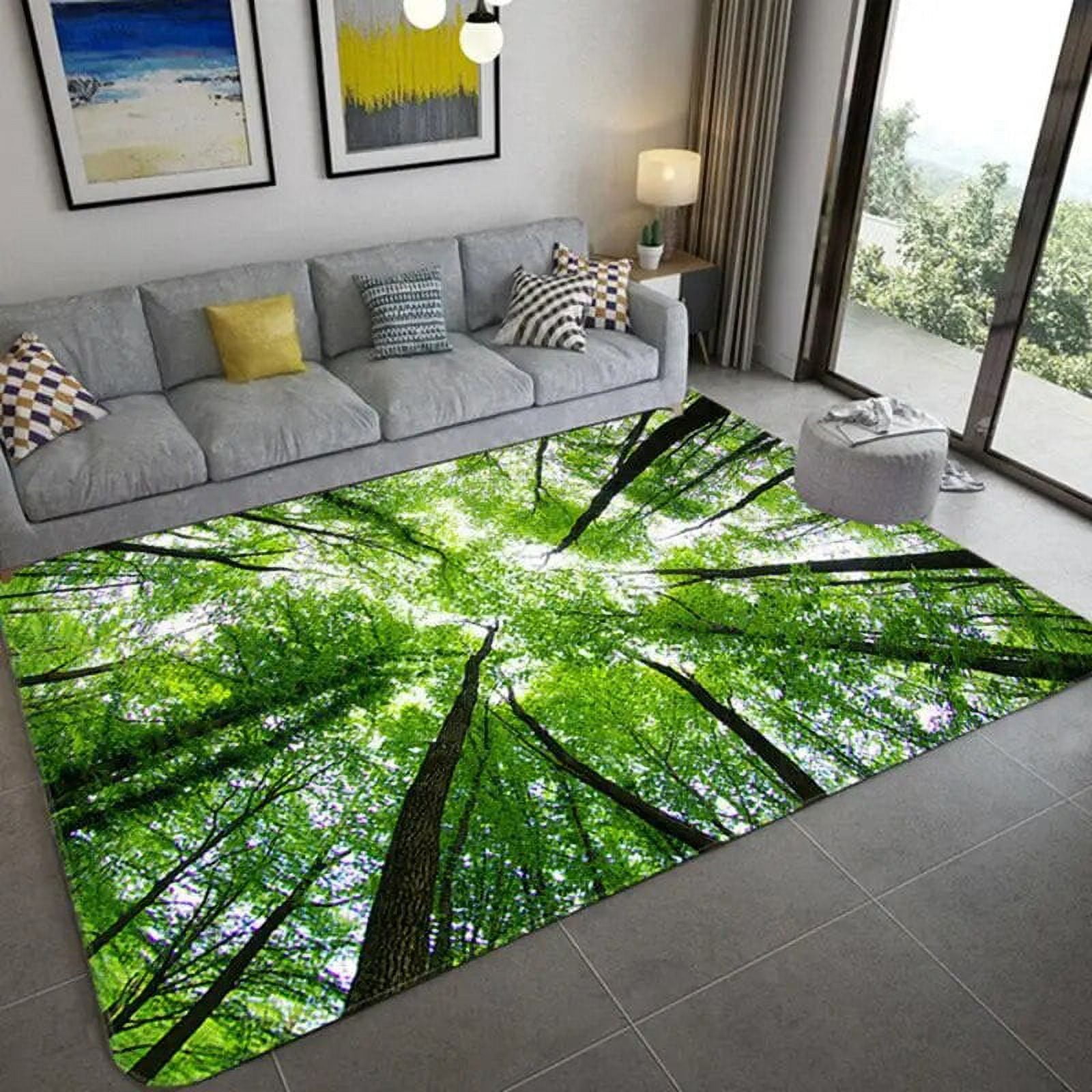 Natural Scenery 3D Carpet for Living Room Green Forest Waterfall ...