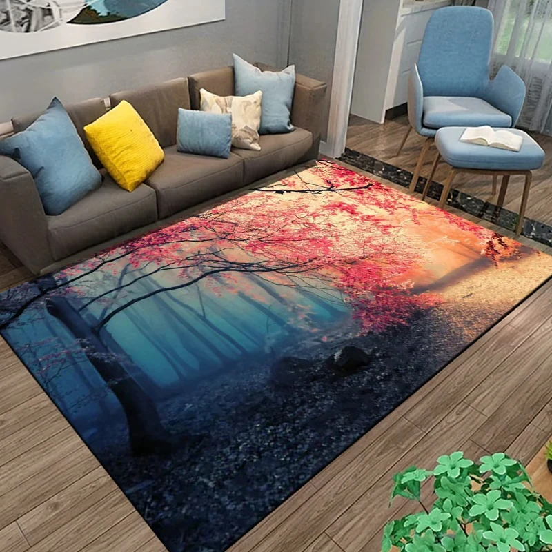 Natural Scenery 3D Carpet for Living Room Green Forest Waterfall ...