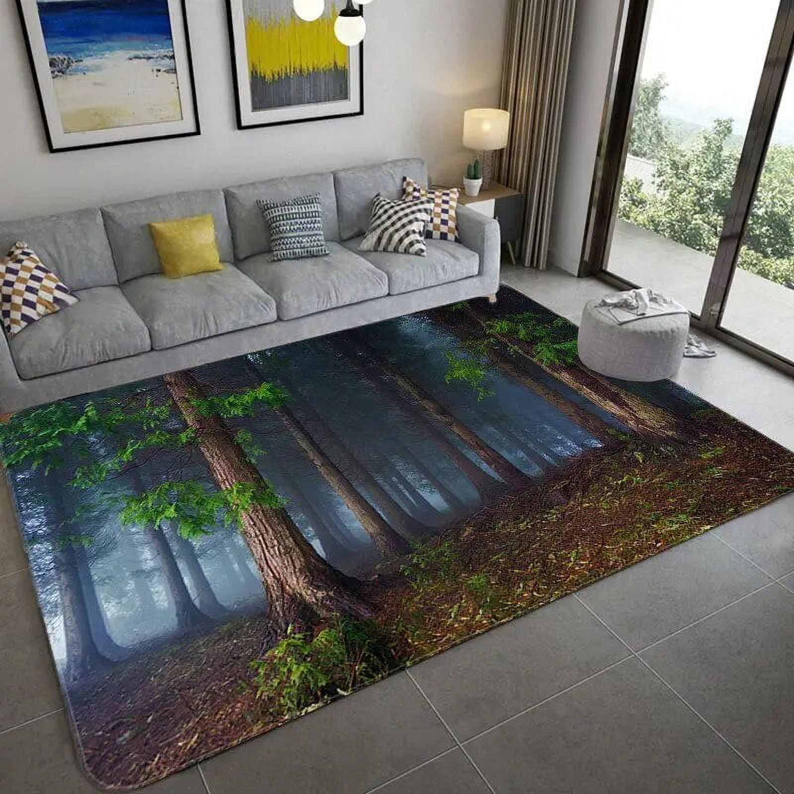 Natural Scenery 3D Carpet for Living Room Hallway Green Forest ...