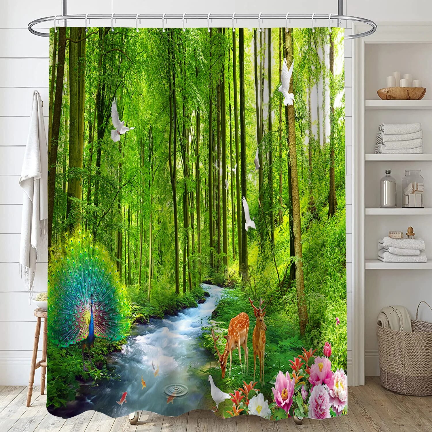 Natural Scenery Animal Water Bridge Modern Digital Printing Hook Shower ...