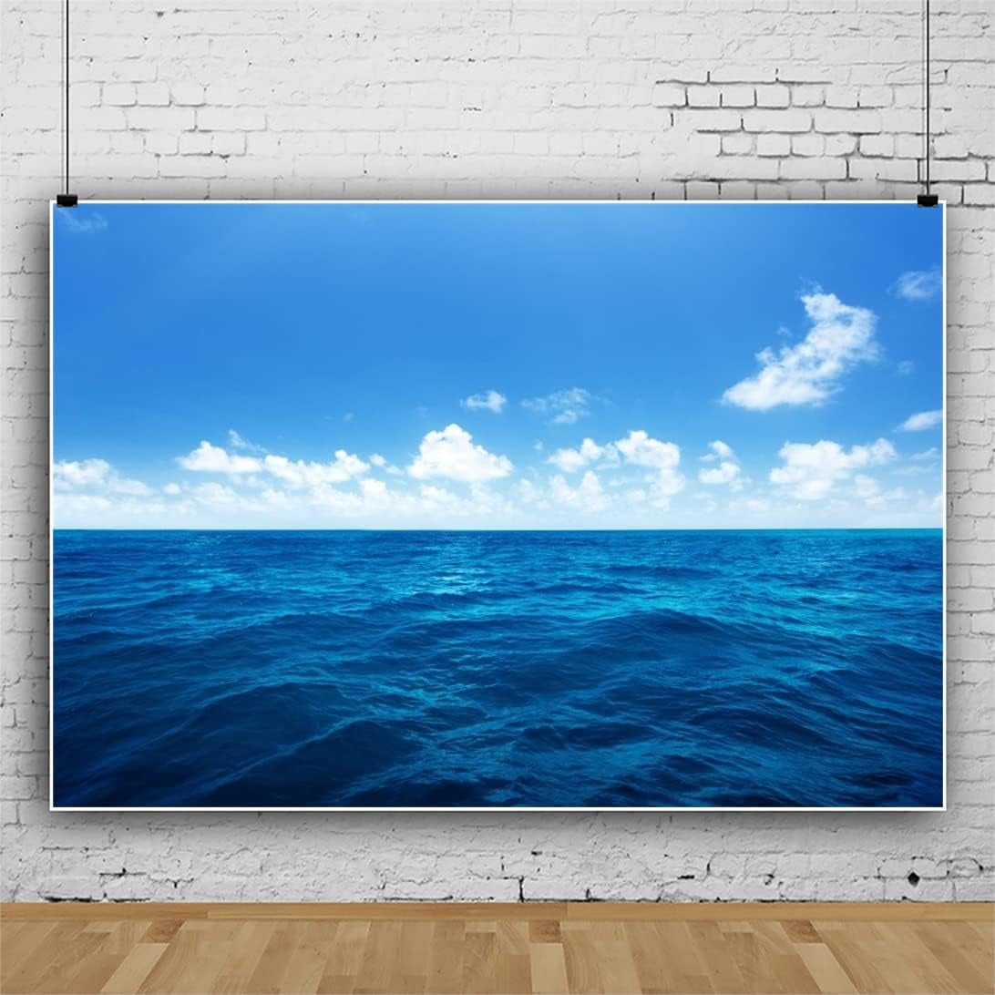 Natural Scenery Backdrop Blue Ocean Sky White Clouds Sea Waves ...