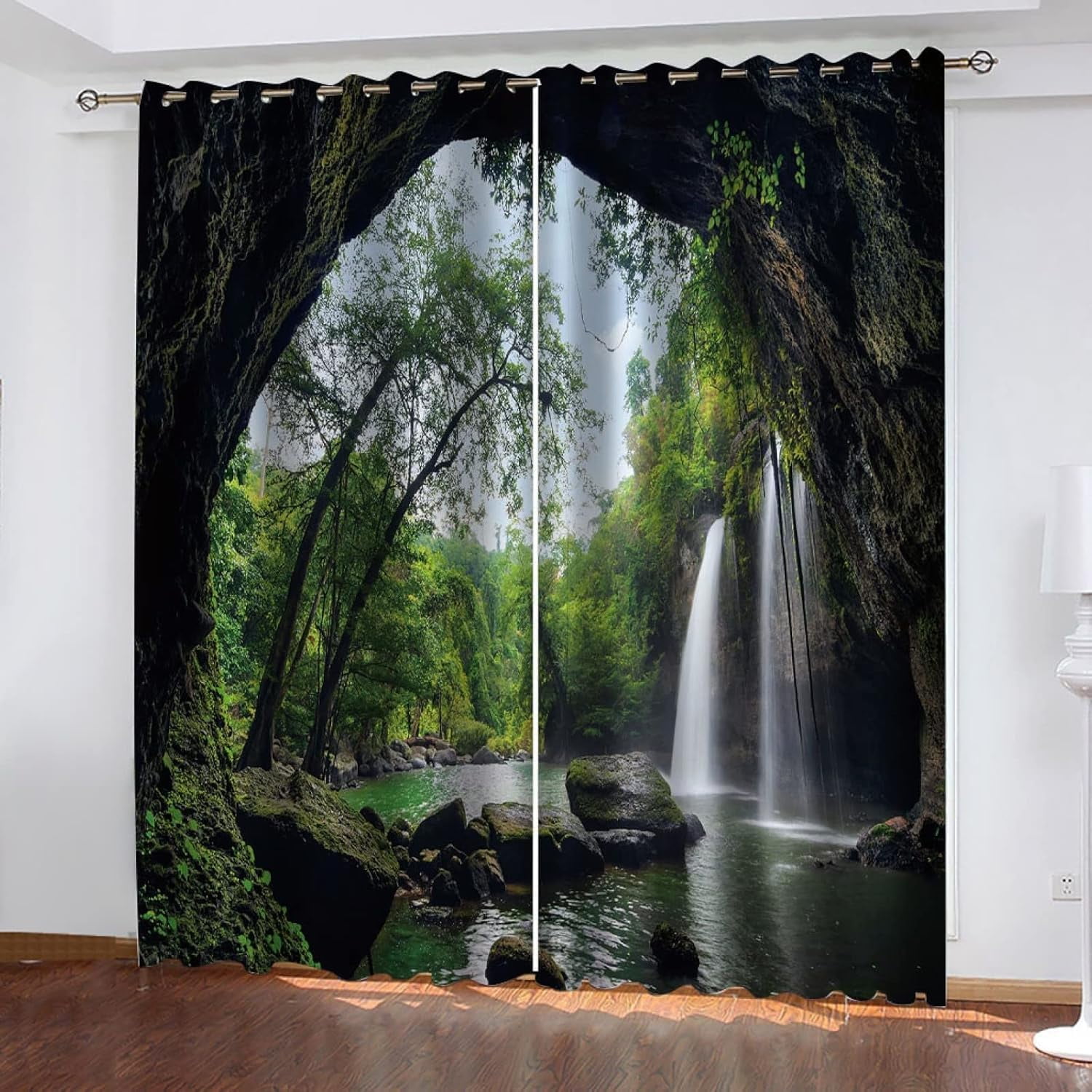 Natural Scenery Blackout Grommet Window Curtains, Cave Waterfall ...