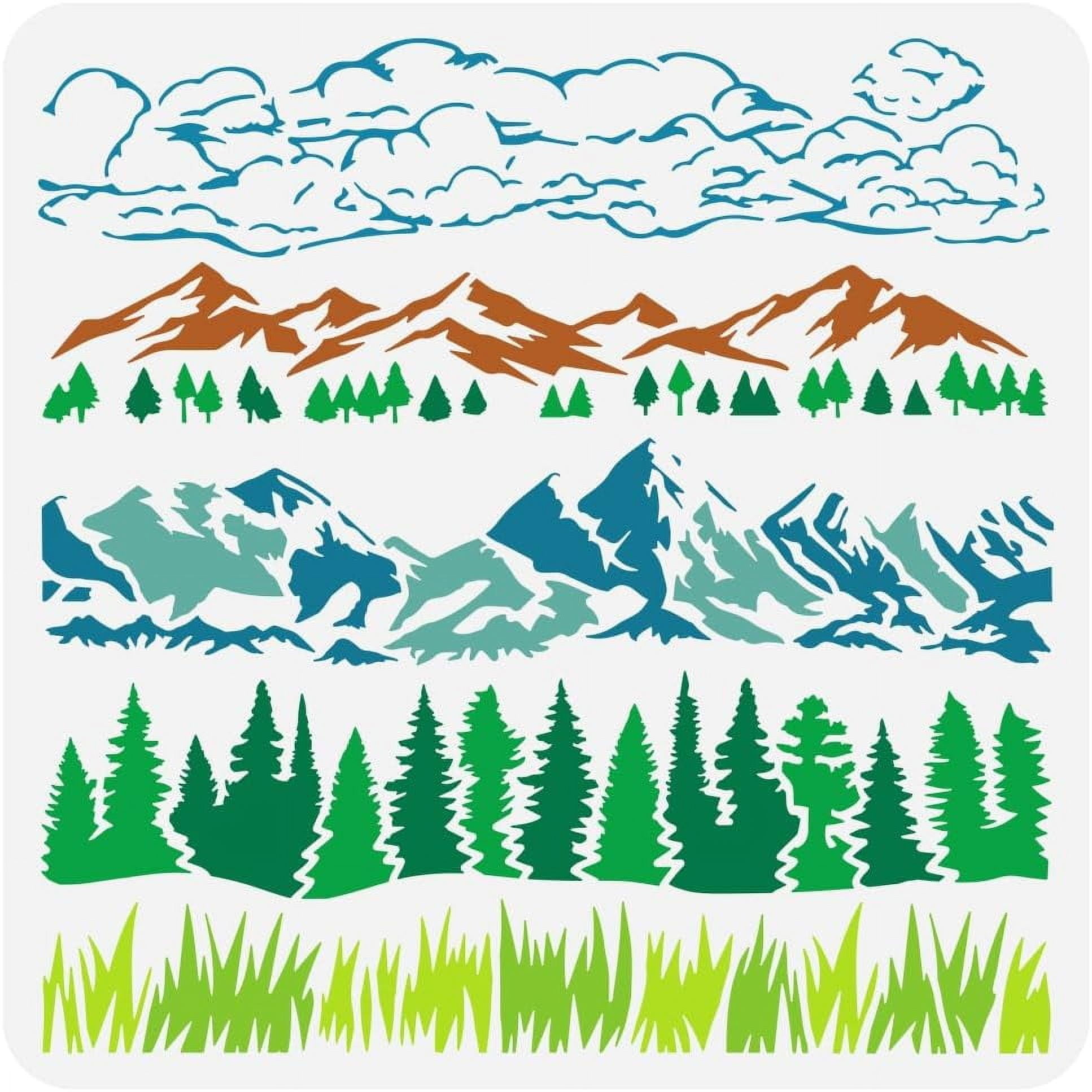 Natural Scenery Border Painting Stencil 11.8x11.8inch Reusable Grass ...