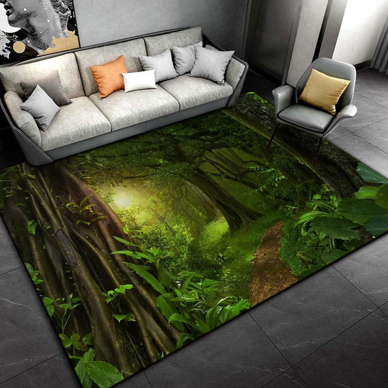 Natural Scenery Carpet For Living Room Green Forest Waterfall Landscape ...