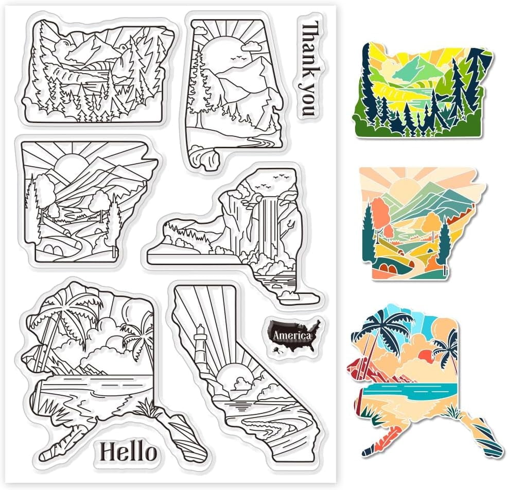 Natural Scenery Clear Stamps for Cards Making United States Map ...