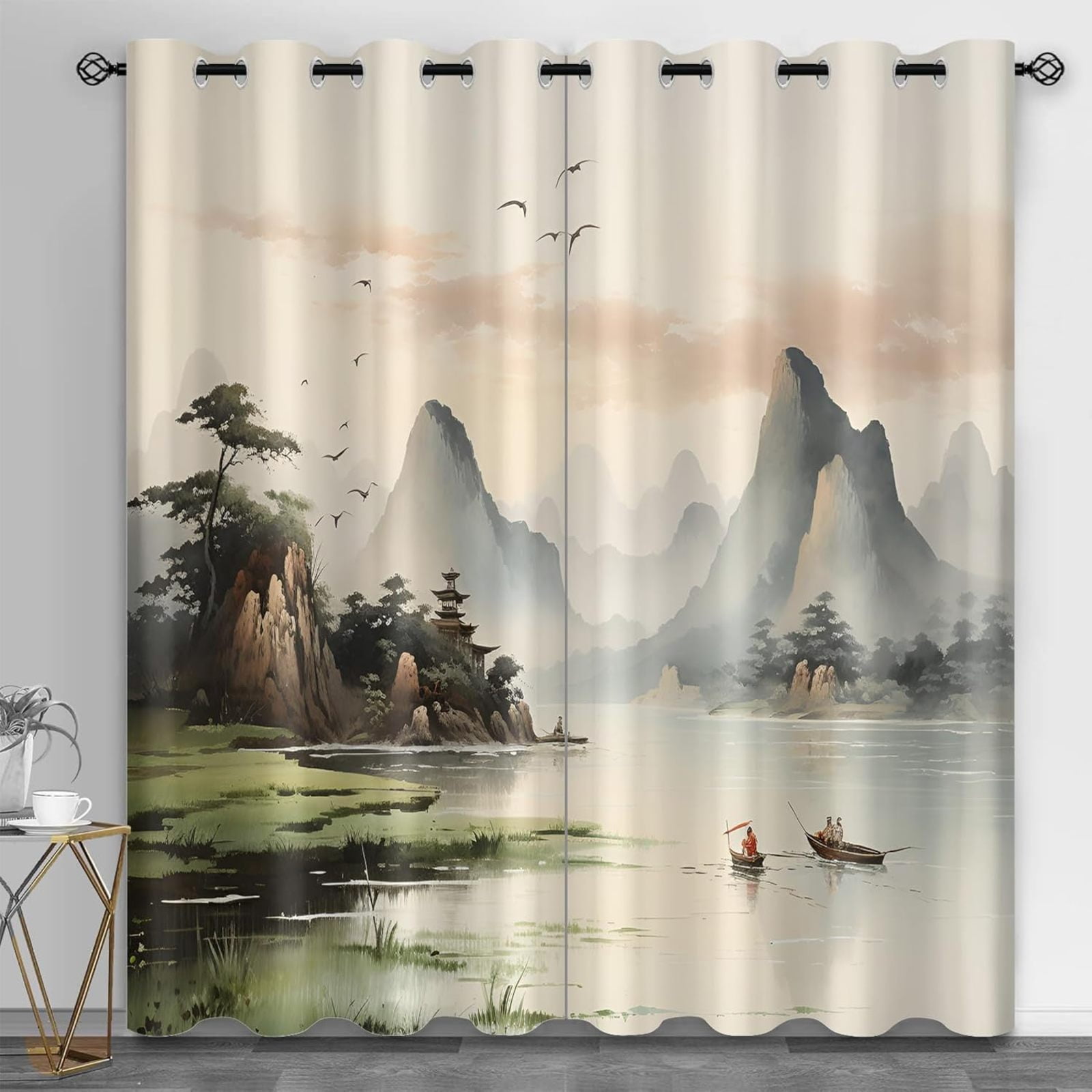 Natural Scenery Curtains Beautiful Scenery Grommet Curtain Drapes Retro ...