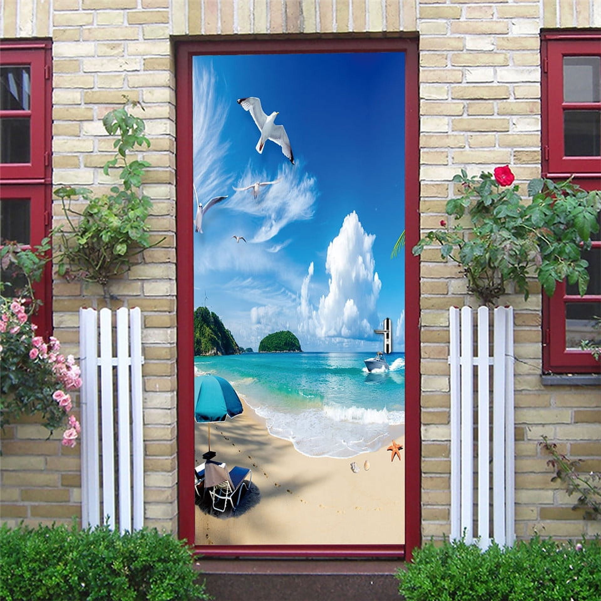 Natural Scenery Door Sticker Vinyl Peel and Stick Wallpaper Beach ...