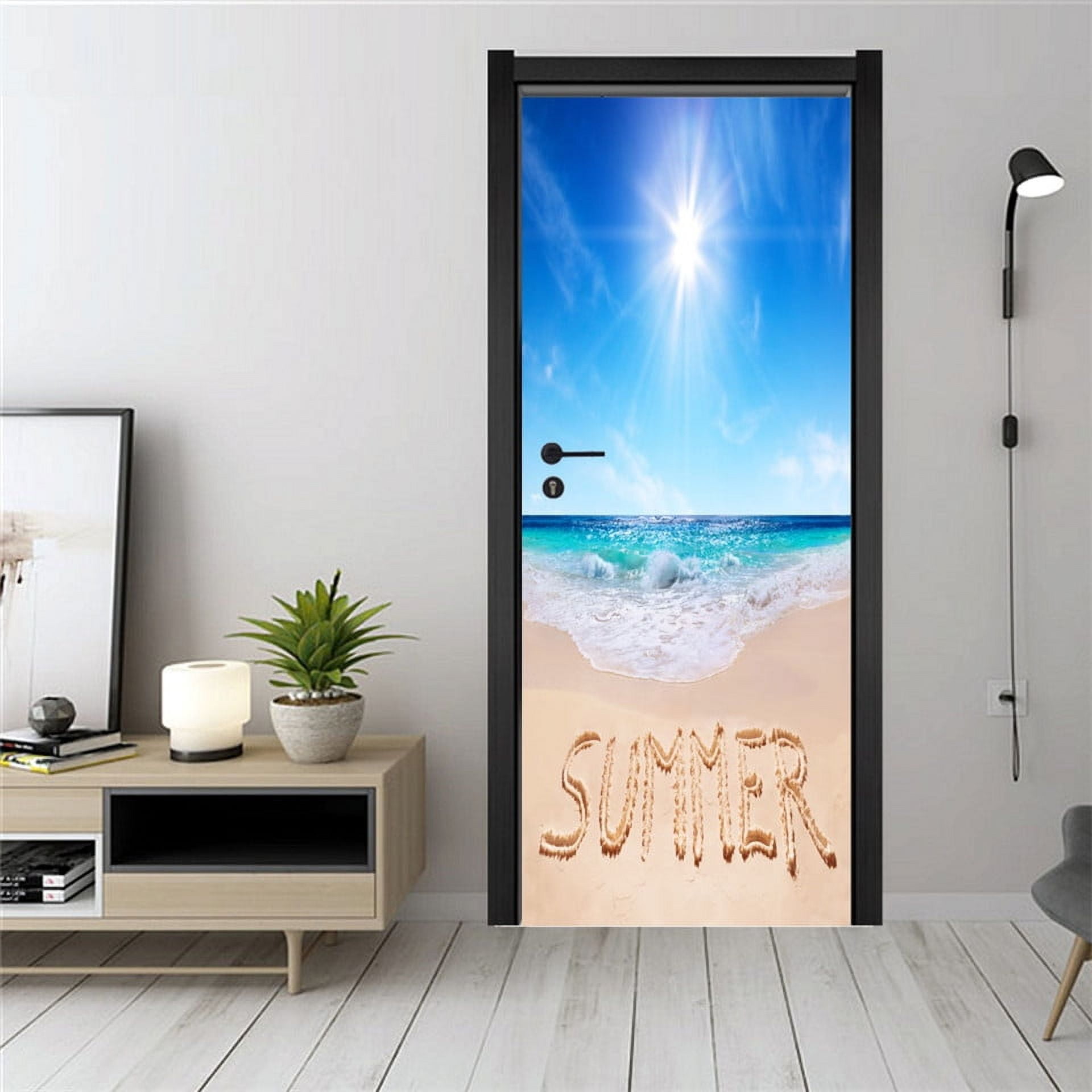 Natural Scenery Door Sticker Vinyl Peel and Stick Wallpaper Beach ...