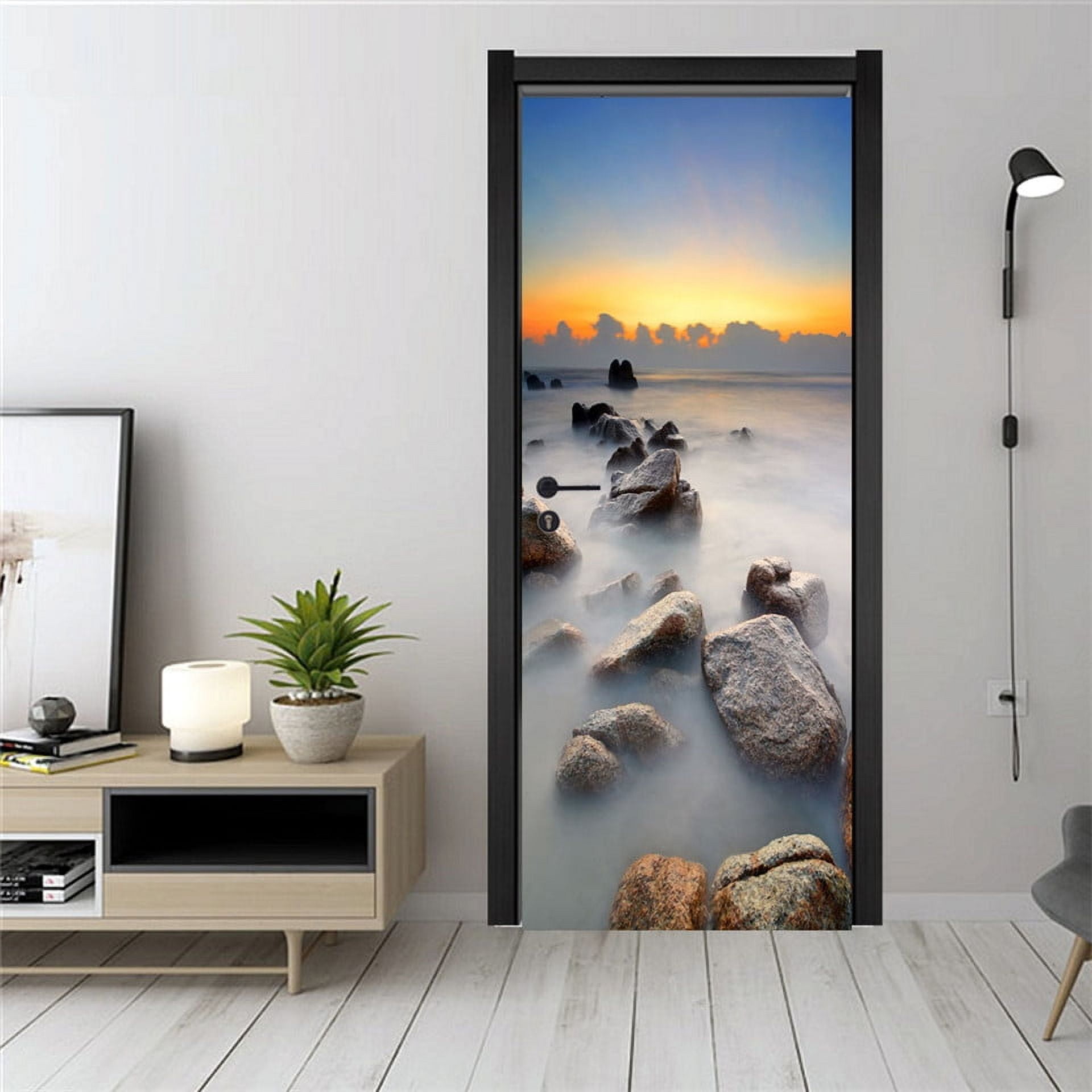 Natural Scenery Door Sticker Vinyl Peel and Stick Wallpaper Beach ...