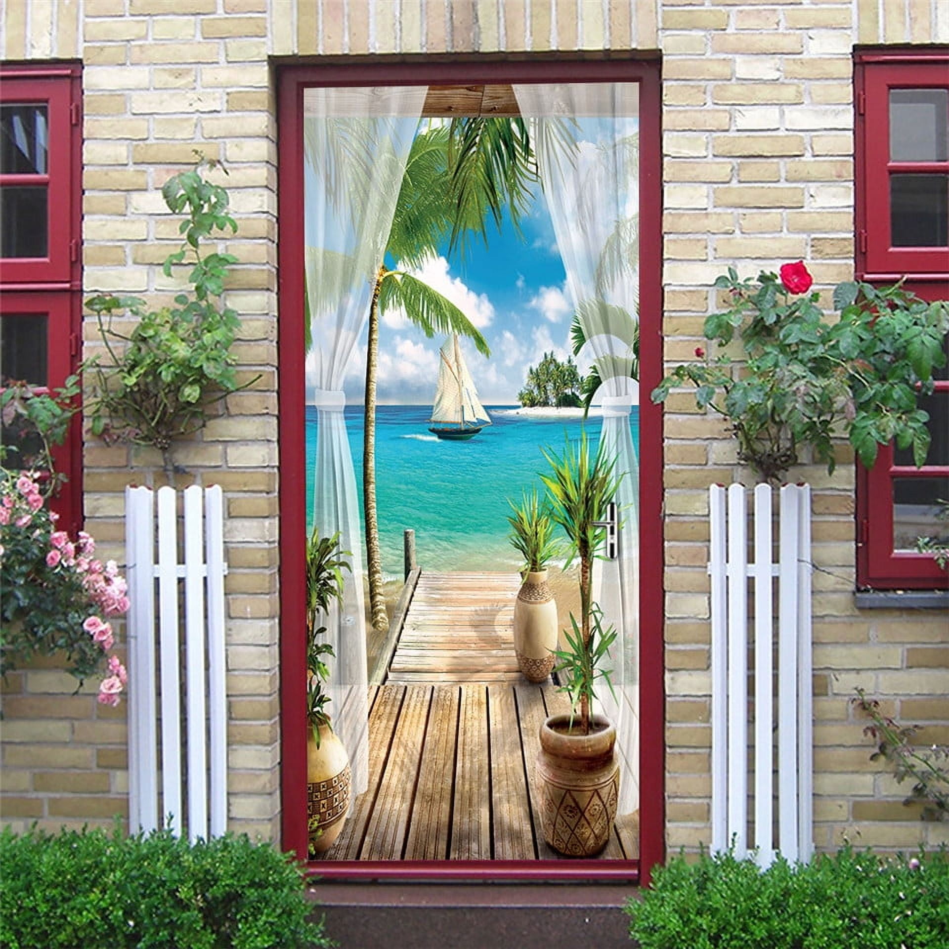 Natural Scenery Door Sticker Vinyl Peel and Stick Wallpaper Beach ...