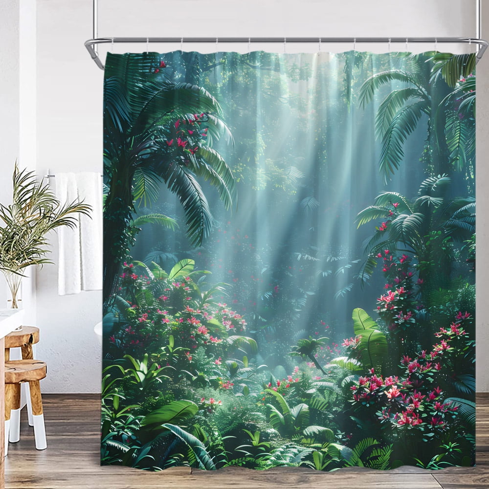 Natural Scenery Forest Green Shower Curtain Trees Sunshine Tropical ...